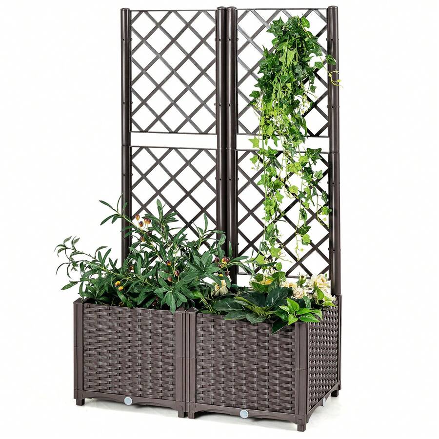 Gymax Raised Garden Bed W/Trellis Planter Box For Climbing Plants 32 ...