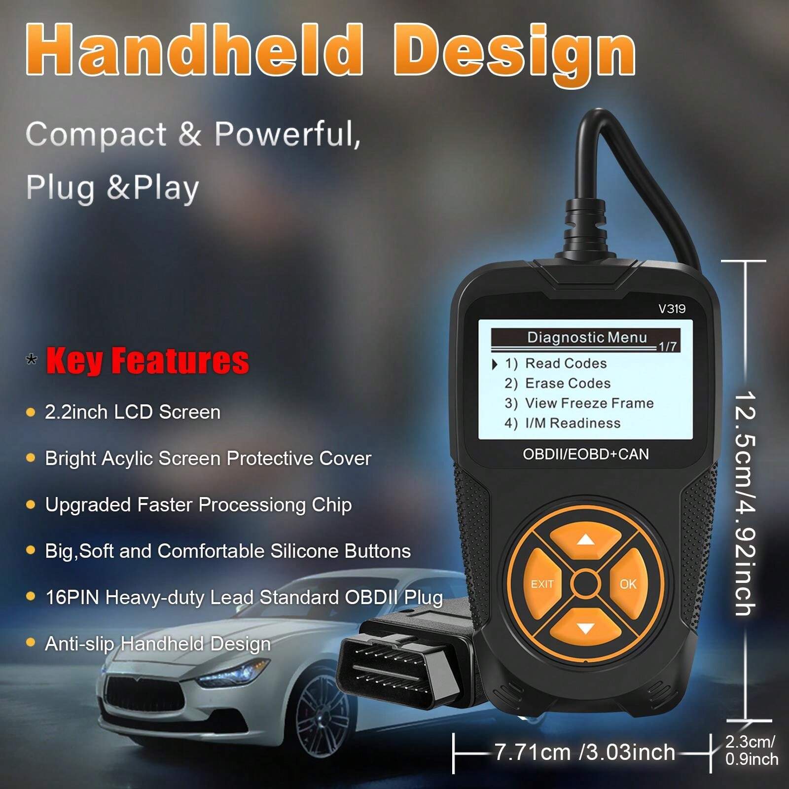 OBDII Scanner Diagnostic Tool, OBD2 Car Code Reader Check Engine Fault ...