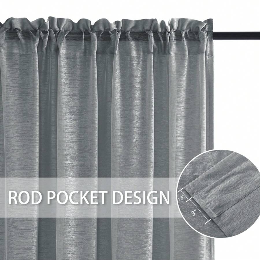 Two Panels Dark Grey Sheer Curtains, Rod Pocket And Back Tab Light ...