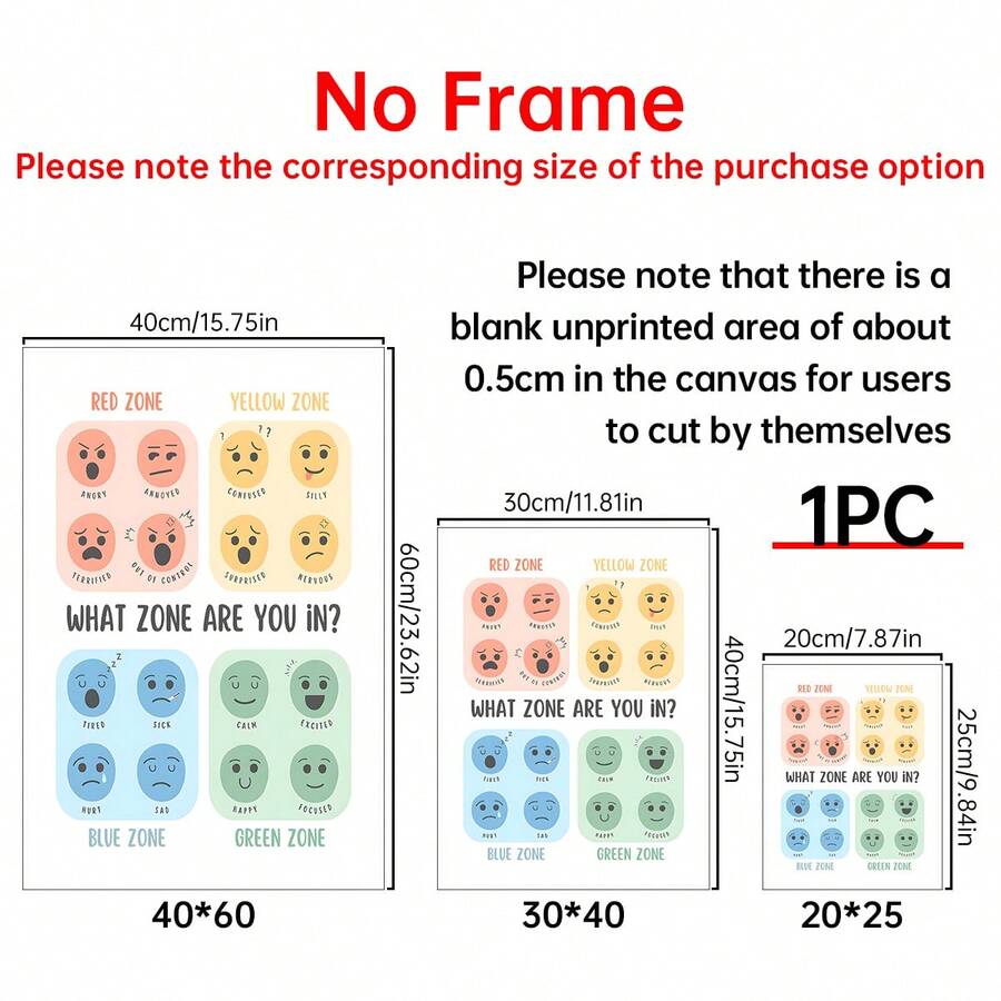 1Pc Zones Of Regulation Wall Art, Feelings Poster, Emotions Chart, Calm ...