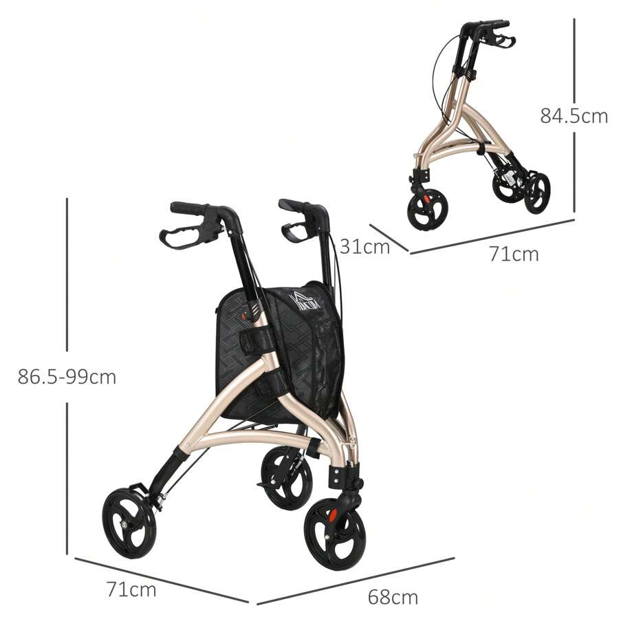 HOMCOM 3 Wheel Rollator, Lightweight Aluminium Tri Walker With ...