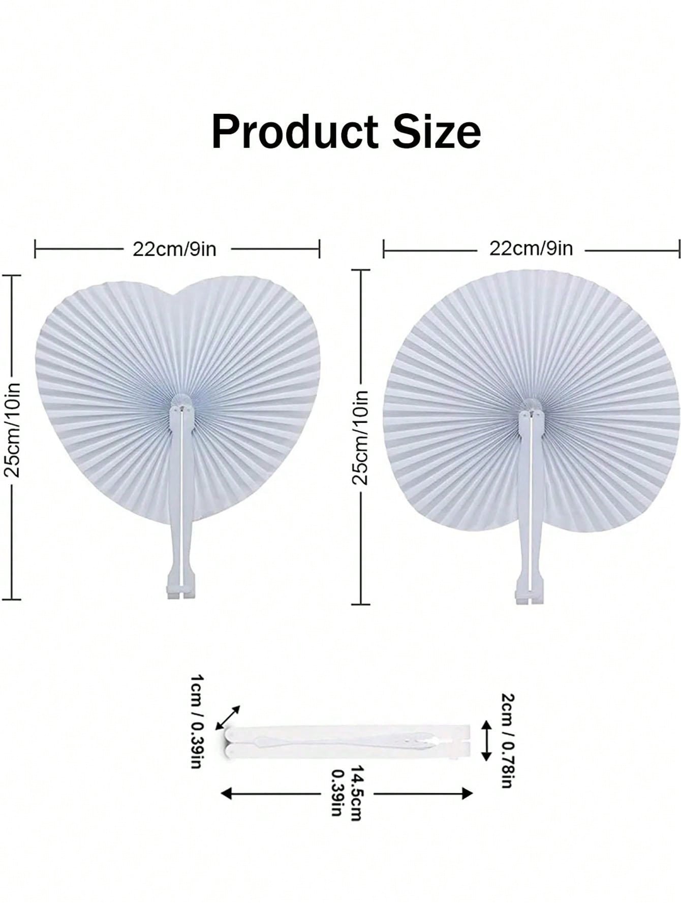 12pcs/24pcs White Round Paper Hand Fans With Plastic Handle For Diy ...