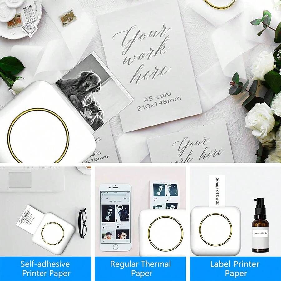 Mini Printer Portable, Inkless Photo Printer Thermal Sticker Maker ...