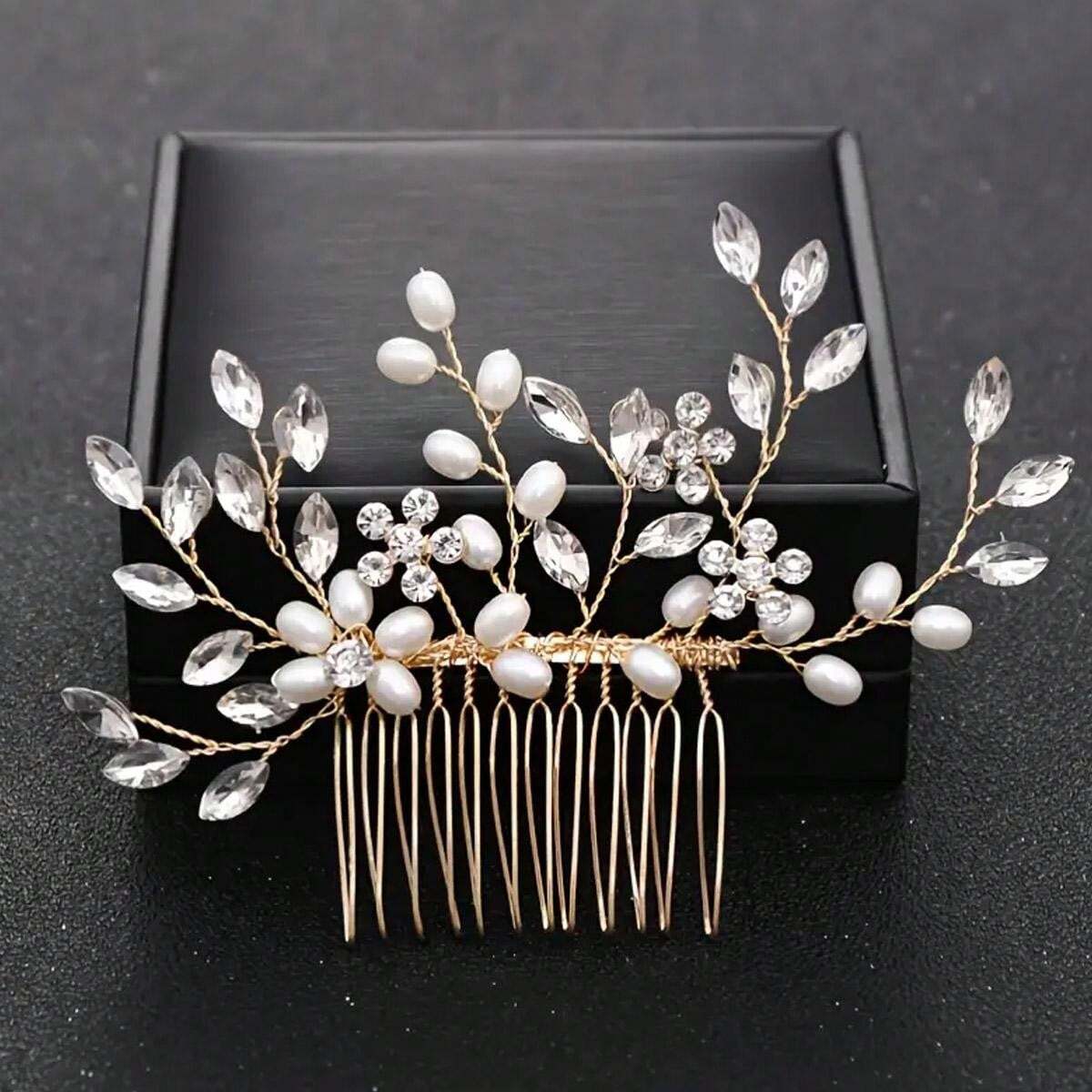 Crystal Flower Bridal Comb, Silver-Tone Accessory, Wedding Comb, Bridal ...