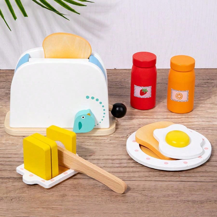 Kids' Pretend Play Kitchen Toy Set, Wooden Simulation Cooking Cookware ...