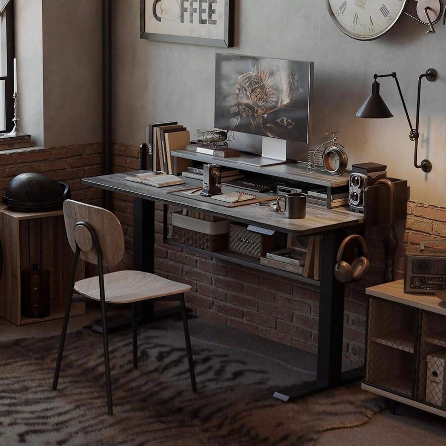 Electric Standing Desk With Shelves, Sit Stand Rising Desk With Monitor ...