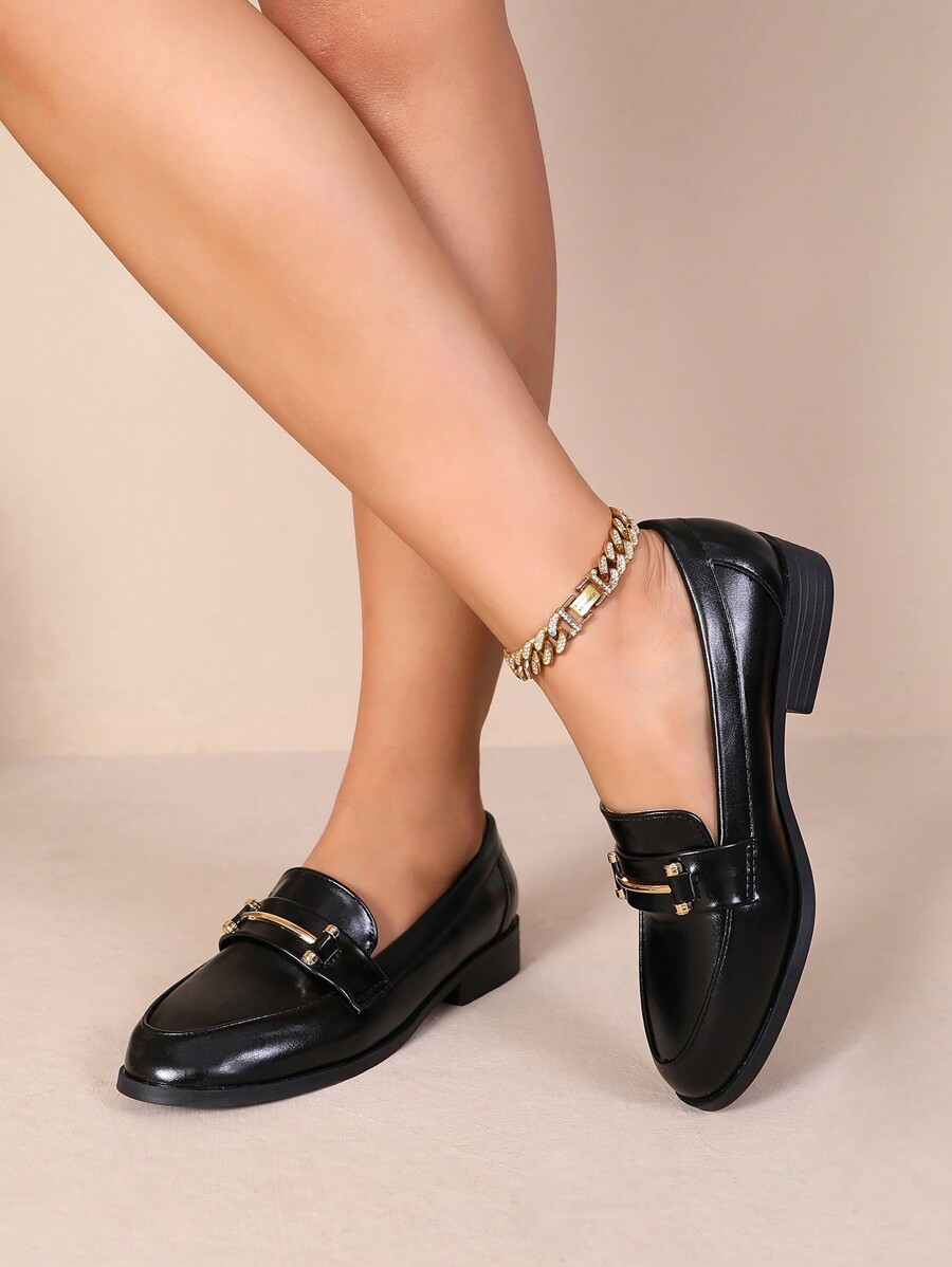 Women's British Style Black Leather Shoes, Vintage Retro Loafers, Low ...
