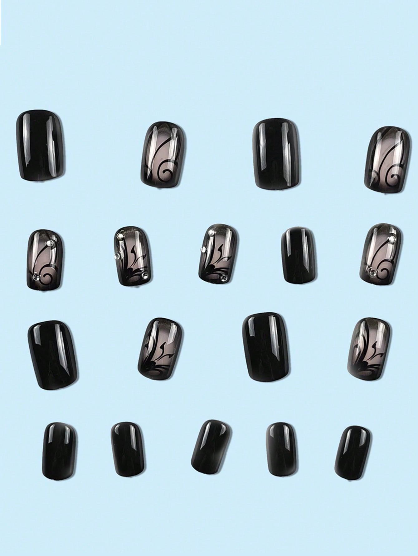 Latest Short 24 Pcs Black Square Gothic INS Style With Vine Pattern ...