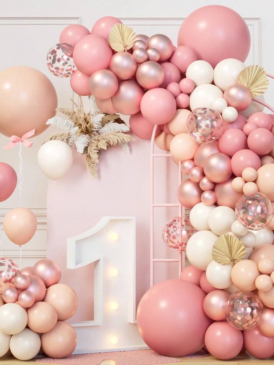 109pcs Pink Gold Confetti Balloon Chain Set & 2pcs Balloon Accessory ...