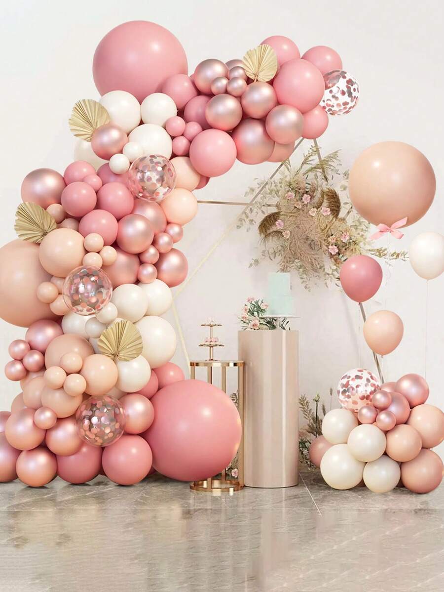 109pcs Pink Gold Confetti Balloon Chain Set & 2pcs Balloon Accessory ...