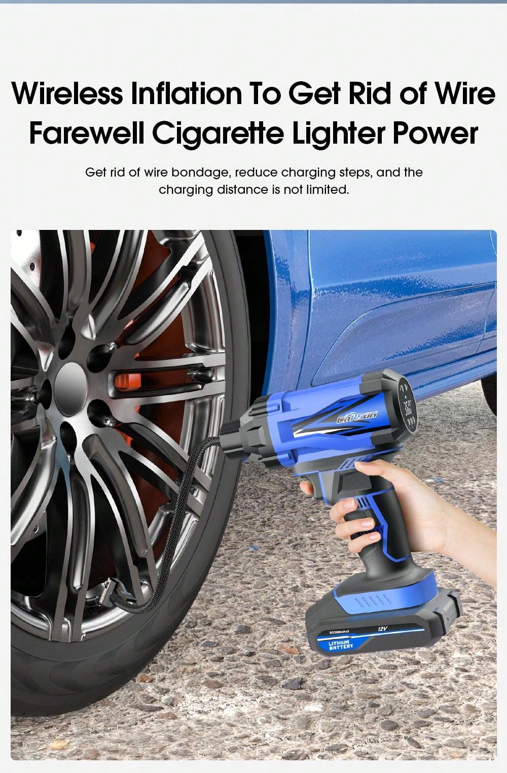 Carsun Tool Wind Wireless Handheld Rechargeable Tire Inflator Pump With ...