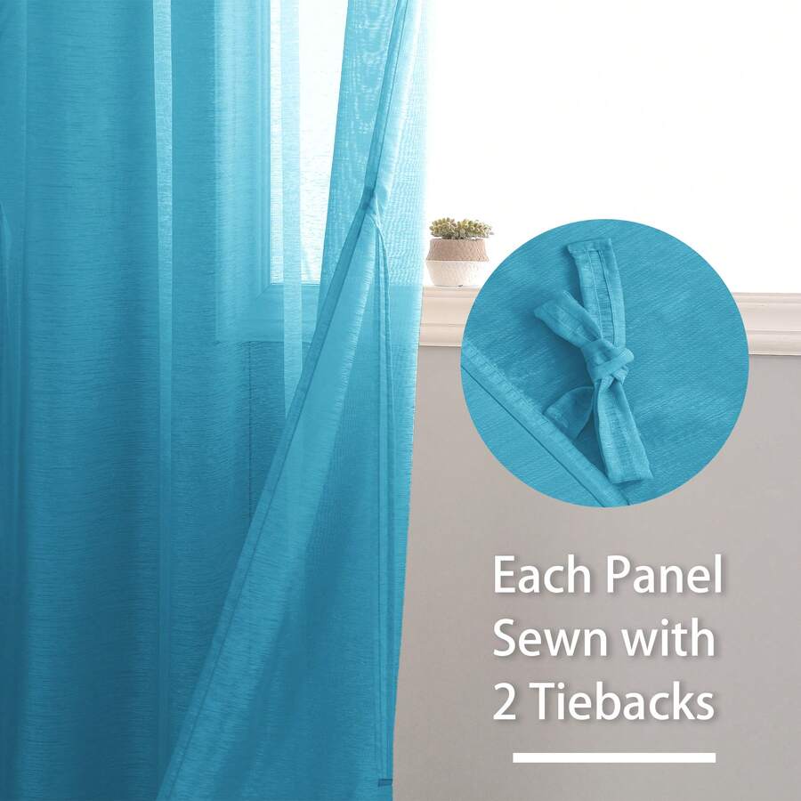 Two Panels Turquoise Sheer Curtains, Rod Pocket And Back Tab Light ...