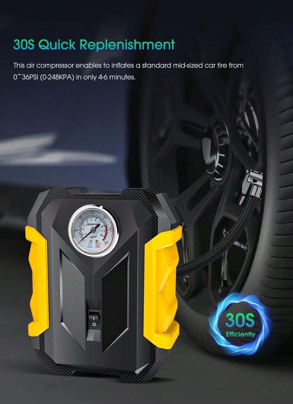 Carsun Mechanical Portable Lightweight Illuminated Tire Inflator With ...