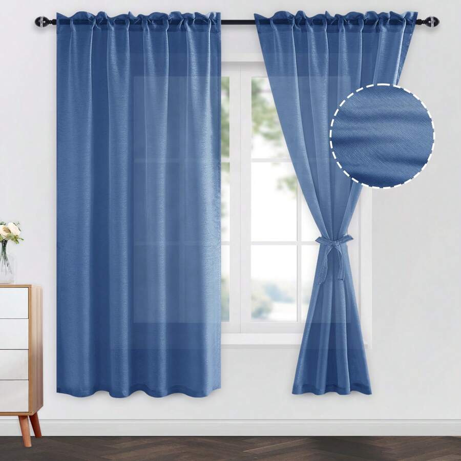 DWCN Two Panels Navy Blue Sheer Curtains, Rod Pocket And Back Tab Light ...
