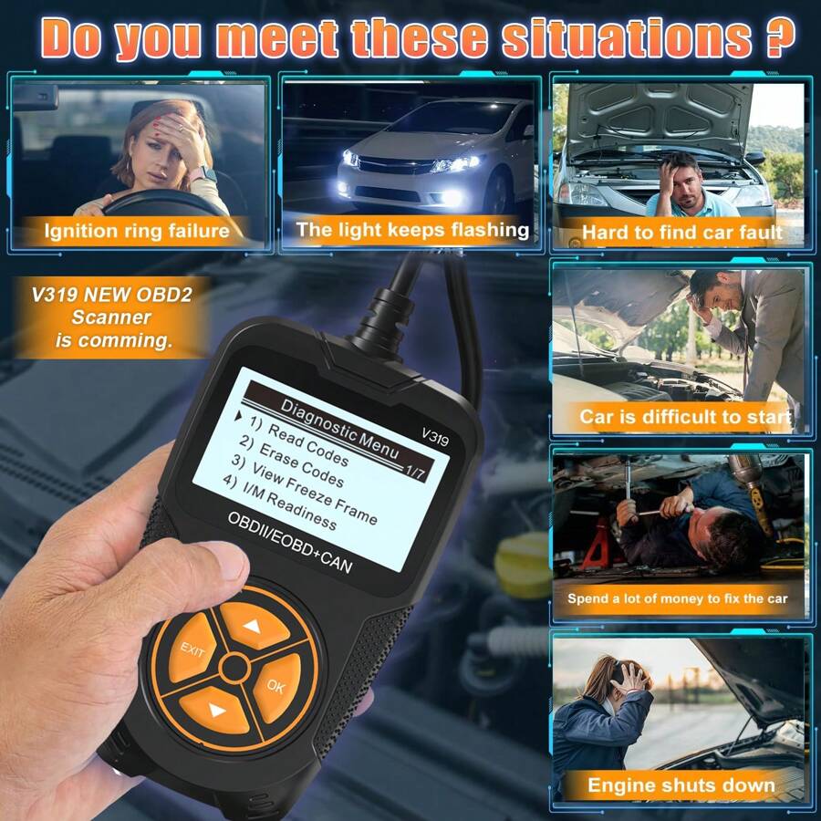 OBDII Scanner Diagnostic Tool, OBD2 Car Code Reader Check Engine Fault ...