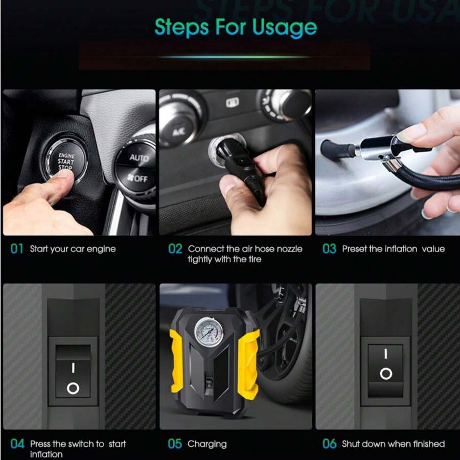 Carsun Mechanical Portable Lightweight Illuminated Tire Inflator With ...