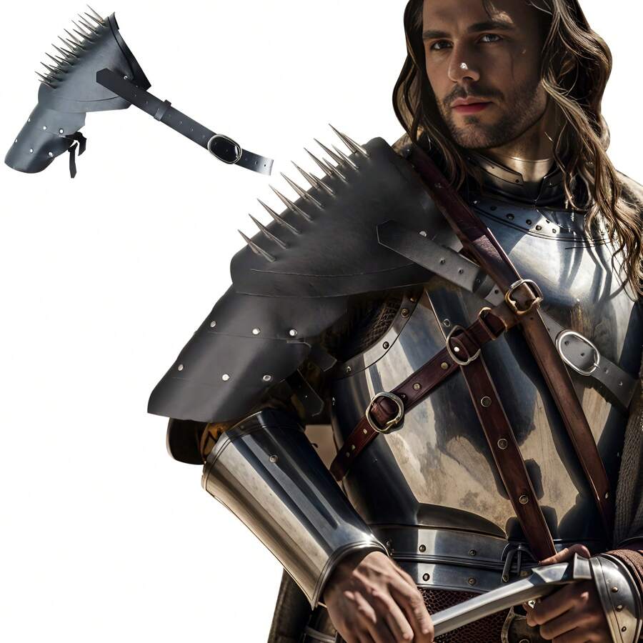 Black Medieval Heavy Retro Knight Punk Should Armor PU Leather With ...