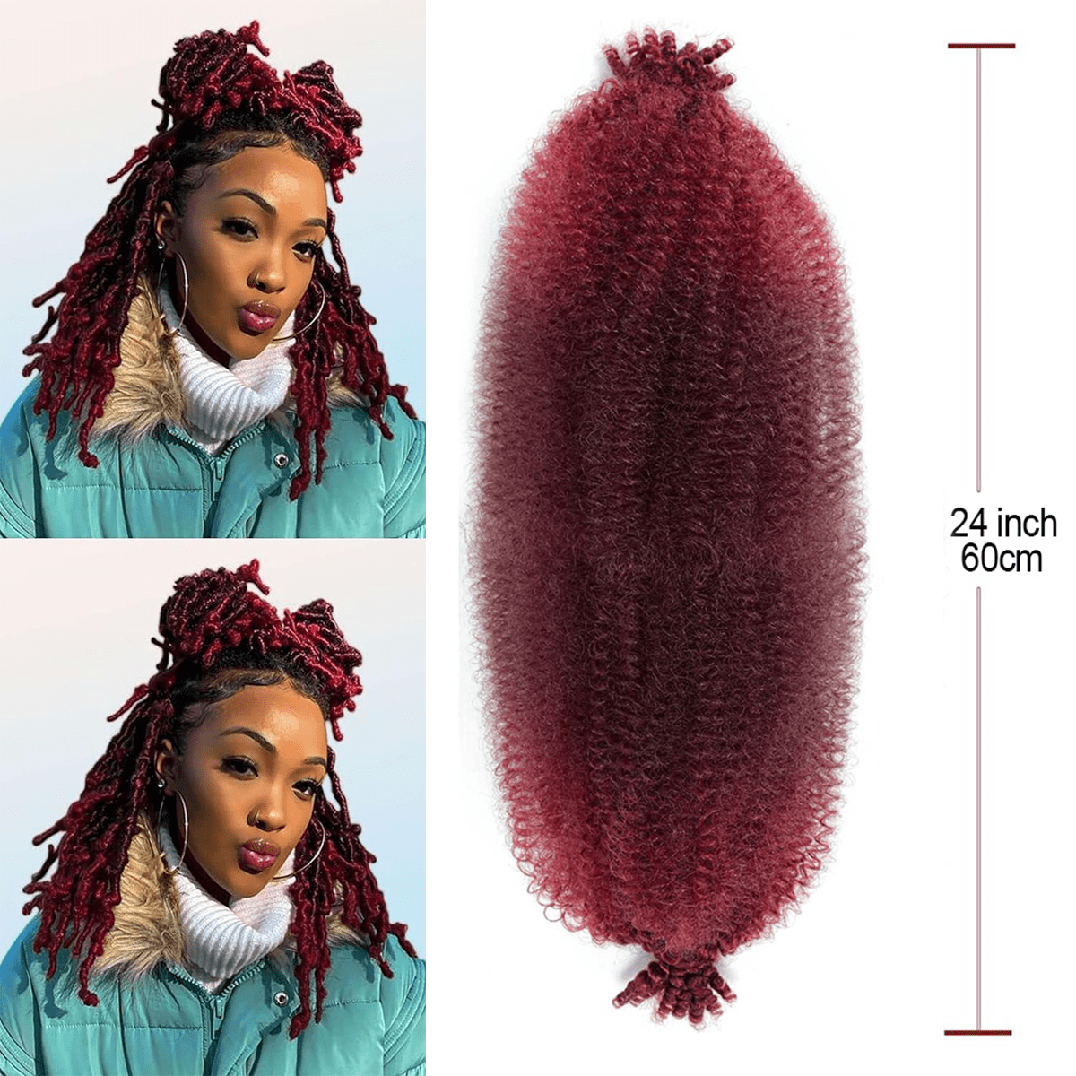 Ombre Burgundy Spring Afro Twist Crochet Hair 24 Inch Kinky Twist ...