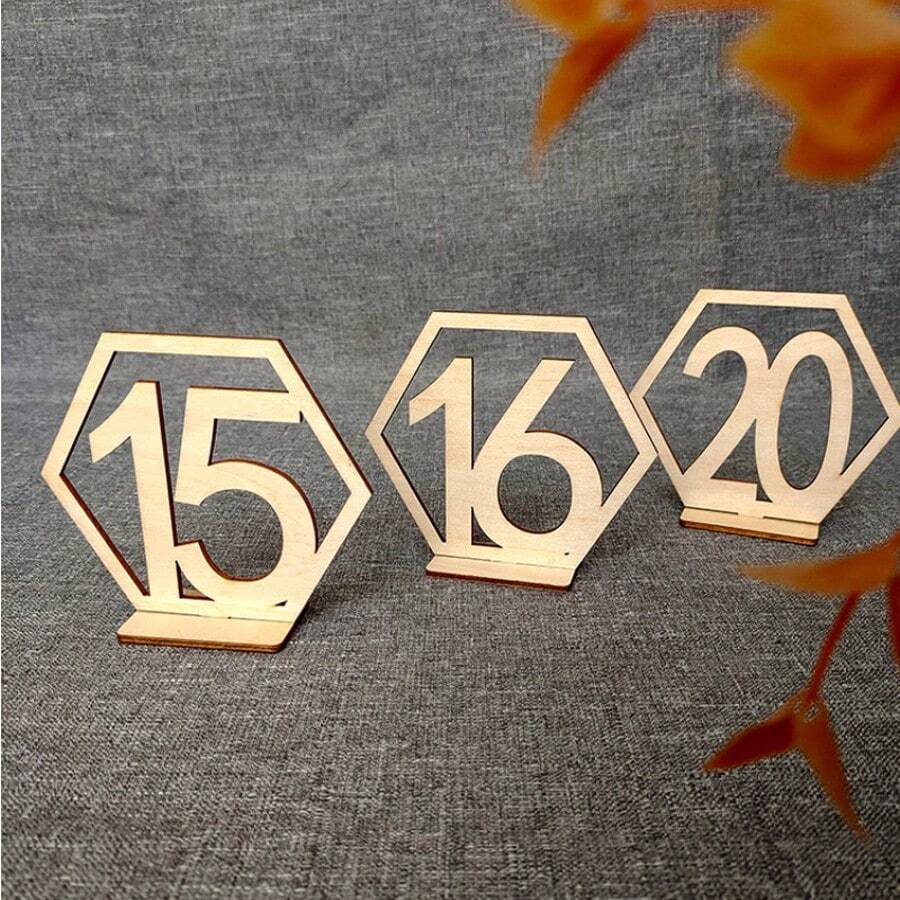 Wooden Wedding Table Numbers 1-20 Hexagon Shaped Hollow Out Digit Seat ...