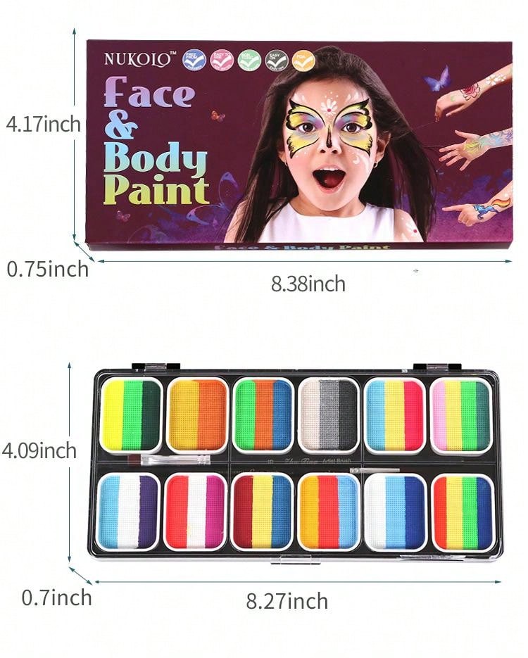 12 Grids 60 Colors Rainbow Body Paint Palette, Water-Soluble Face Painting Set, Quick-Drying ...