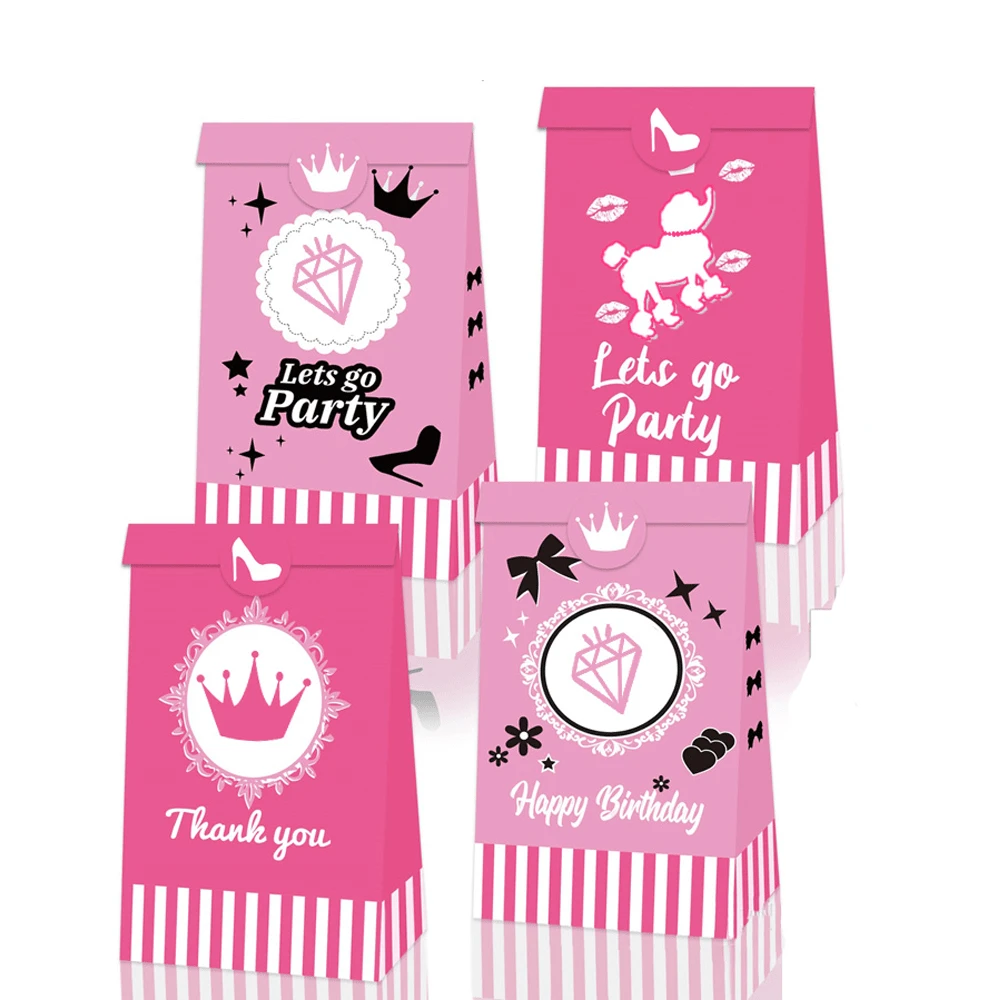 12 Pack Pink Girls Party Bags, Cute Pink Girls Party Favor Bags With ...
