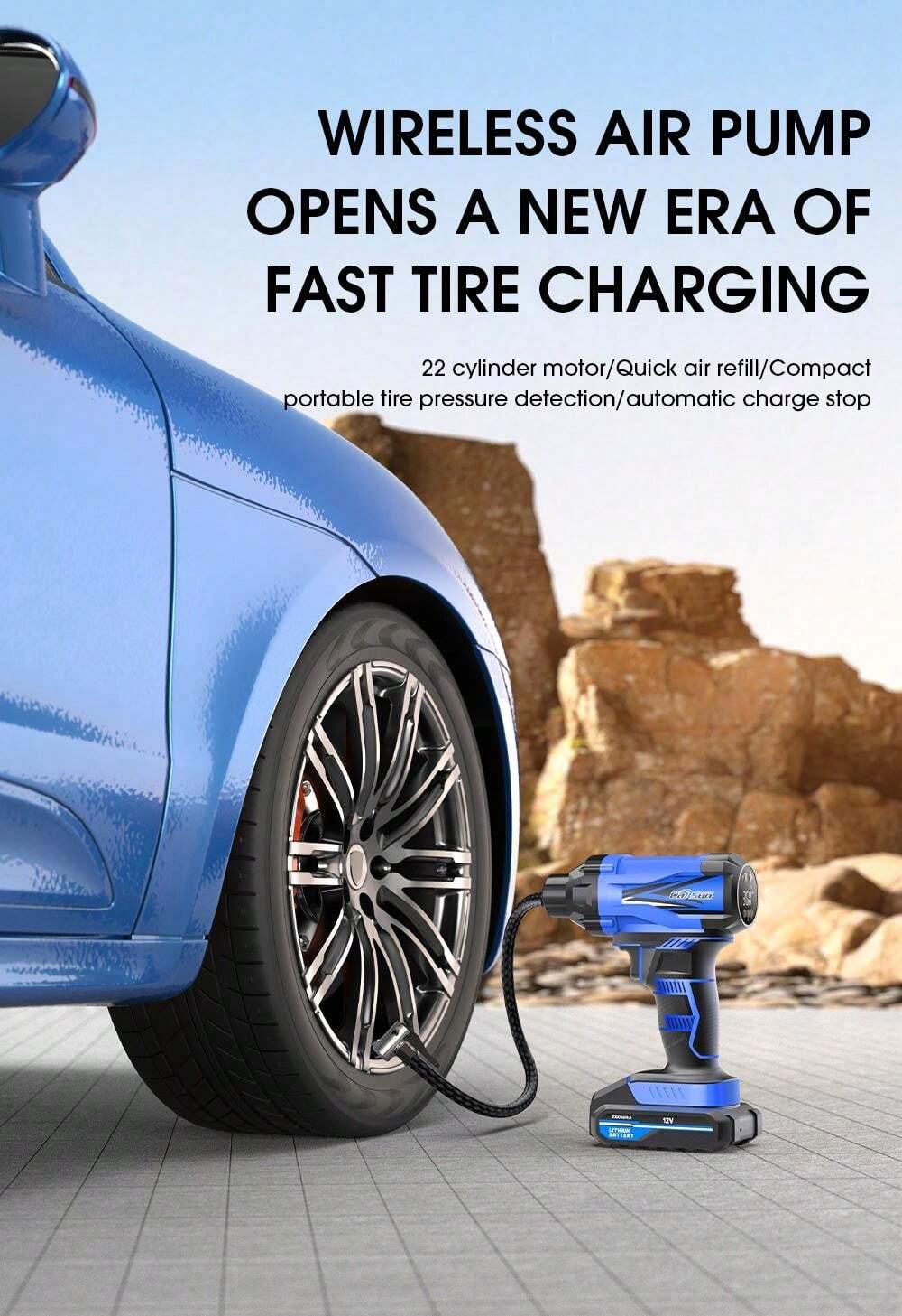 Carsun Tool Wind Wireless Handheld Rechargeable Tire Inflator Pump With ...