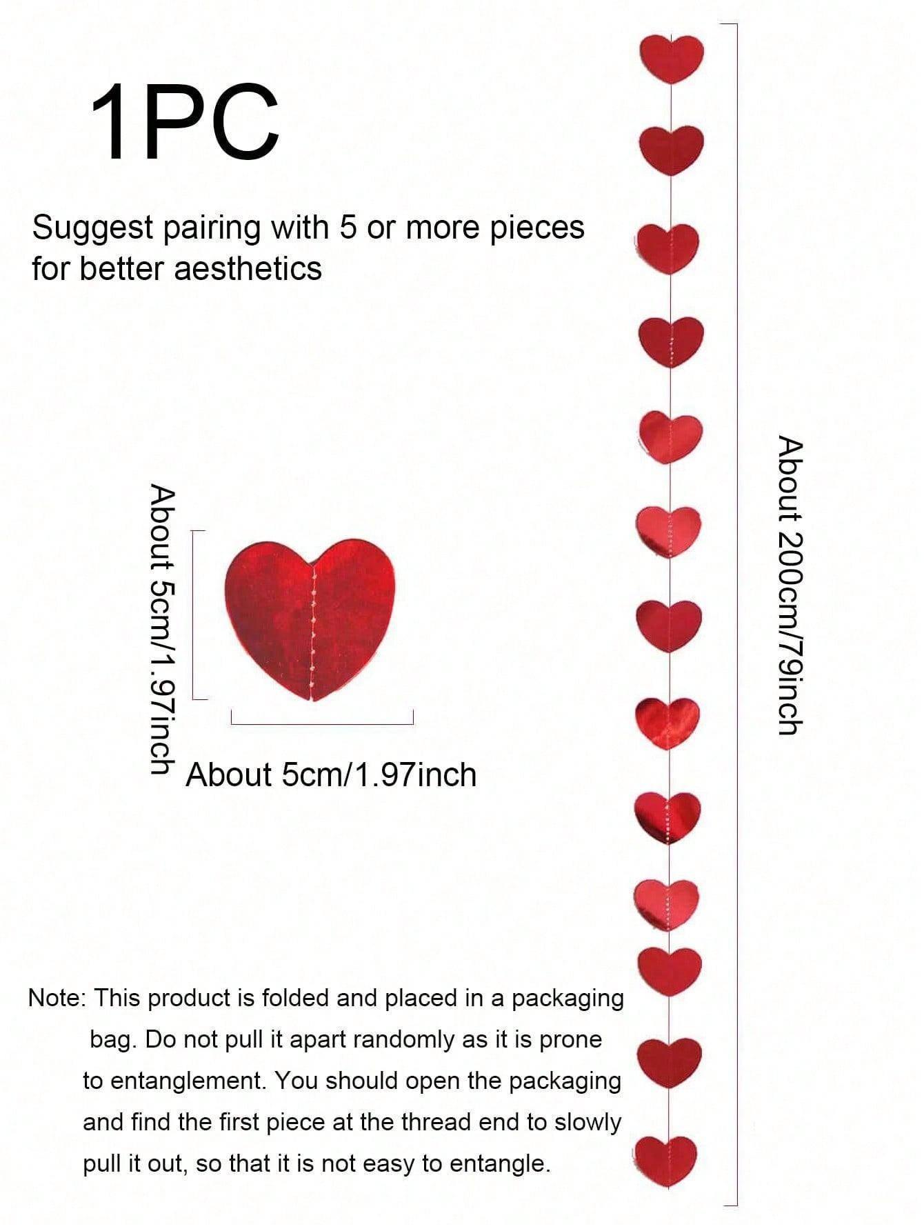 1pc Red Paper Heart Shaped Garland Decoration, For Wedding, Valentine's ...