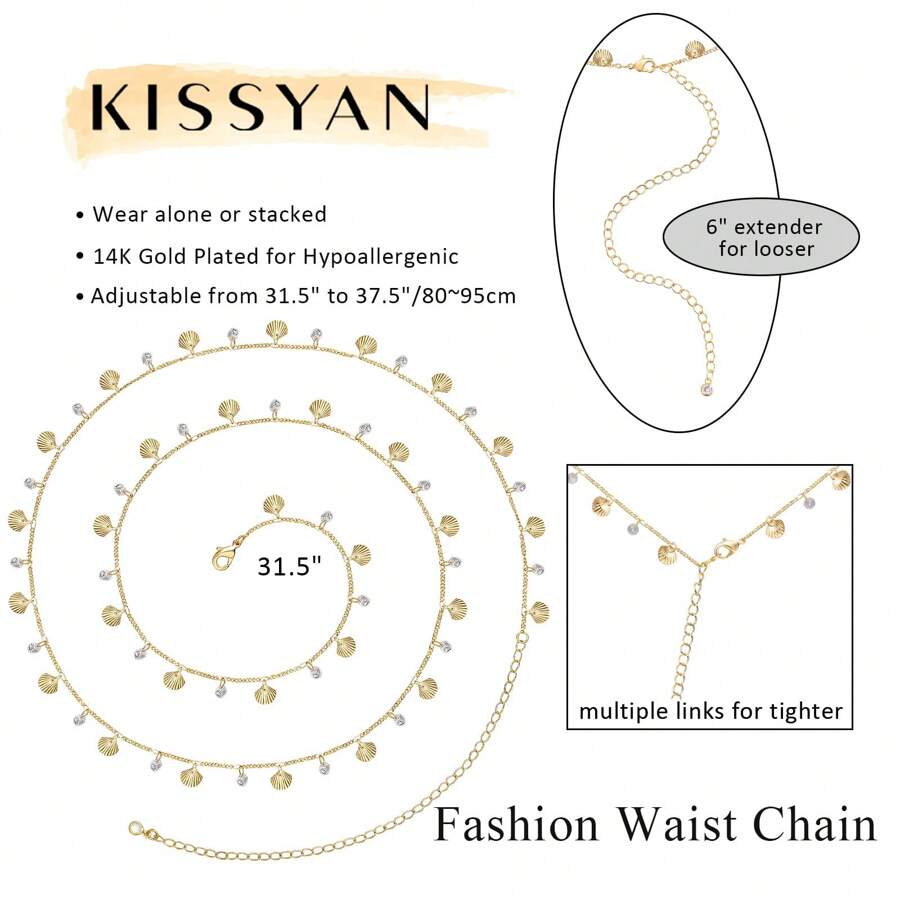 1pc 14K Gold Plated Body Chains |Shell Waist Chain |Dainty Boho Layered ...
