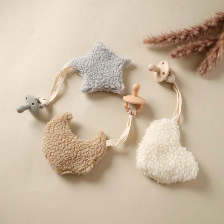 1set Newborn Baby Lamb Wool Pacifier Chain & Pacifier With 5-Pointed ...