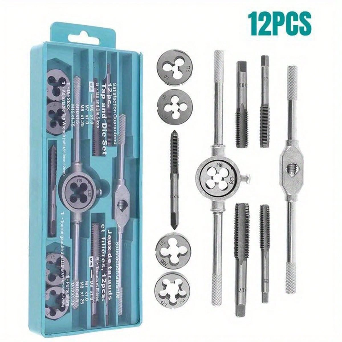 Multifunction Tap And Die Set 12Pcs M3-M12 Metric Screw Thread Plugs Hand Screw Taps Straight ...