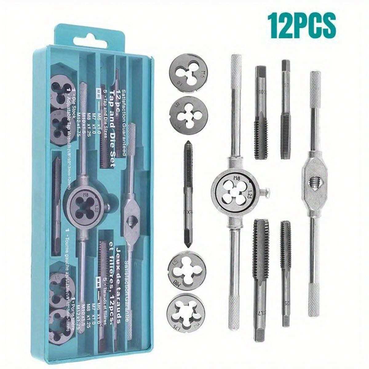 Multifunction Tap And Die Set 12Pcs M3-M12 Metric Screw Thread Plugs Hand Screw Taps Straight ...