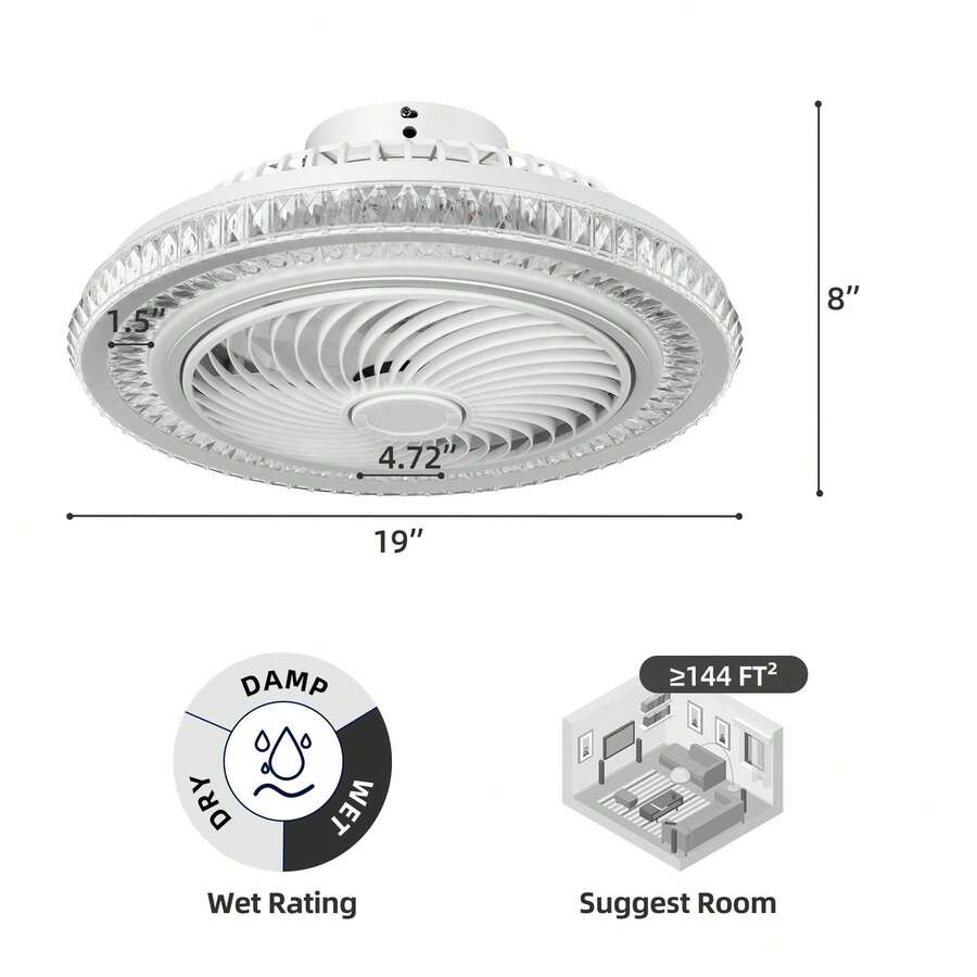 20 Inch Ceiling Fan With Light, Modern Enclosed Bladeless Low Profile ...