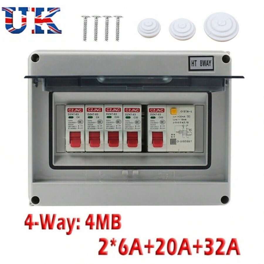 4 Way Consumer Unit Fuse Box 4 MCB Circuit Breakers Isolator Shed ...