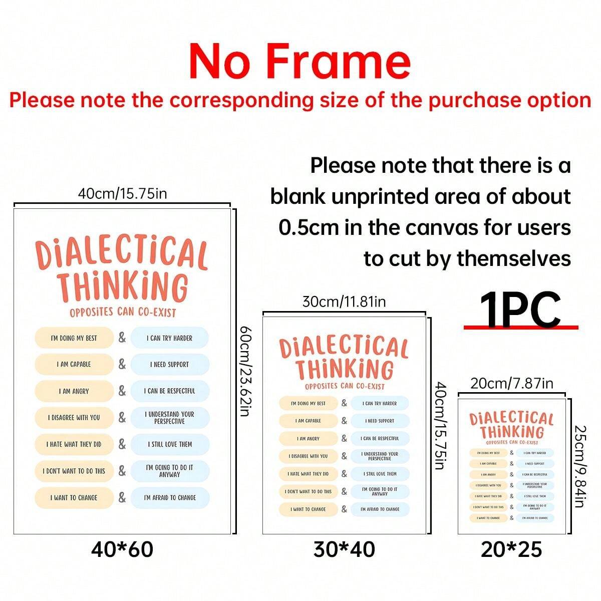 1Pc Dialectical Thinking Wall Art, DBT Canvas Poster, Therapy Wall Art ...