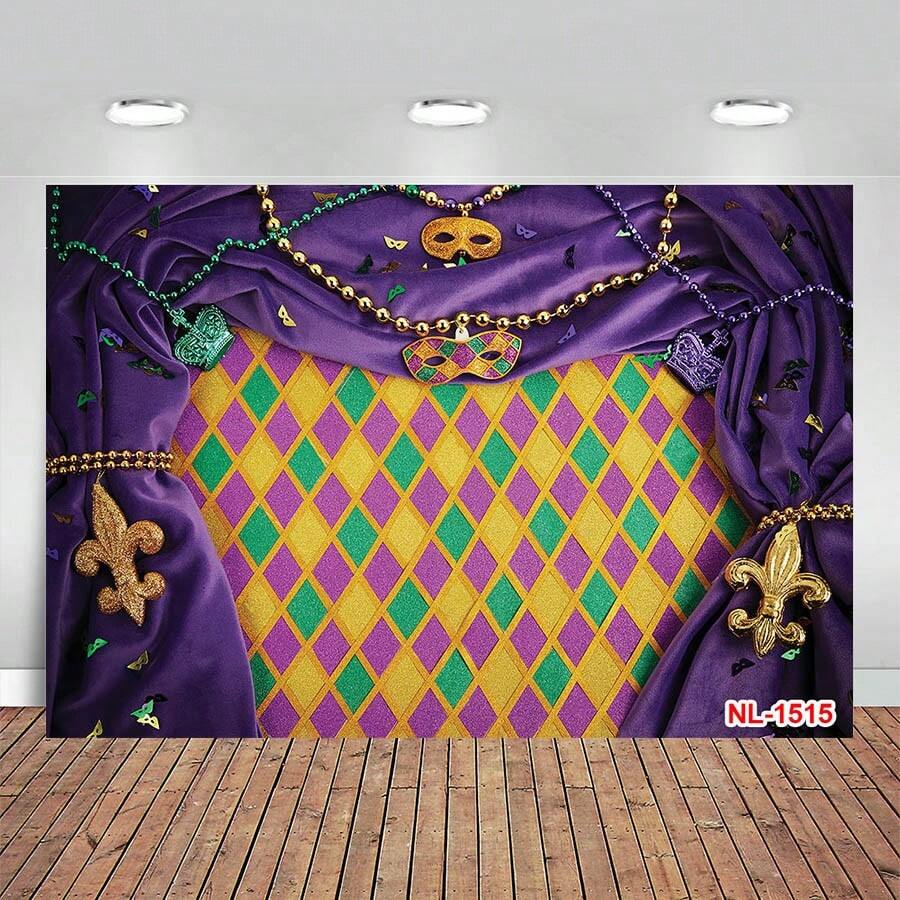 Mardi Gras Dance Mask Carnival Masquerade Photography Backdrop Gold ...