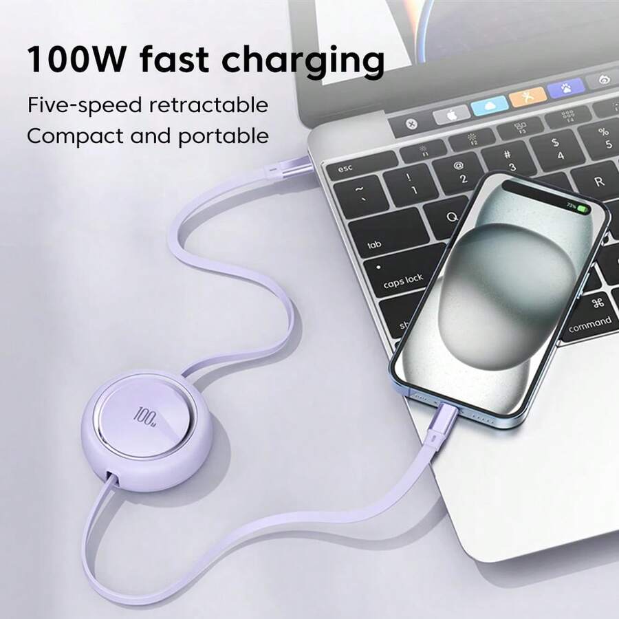 PD 100W Retractable Type C To USB C Fast Charge Data Cable For IPhone ...