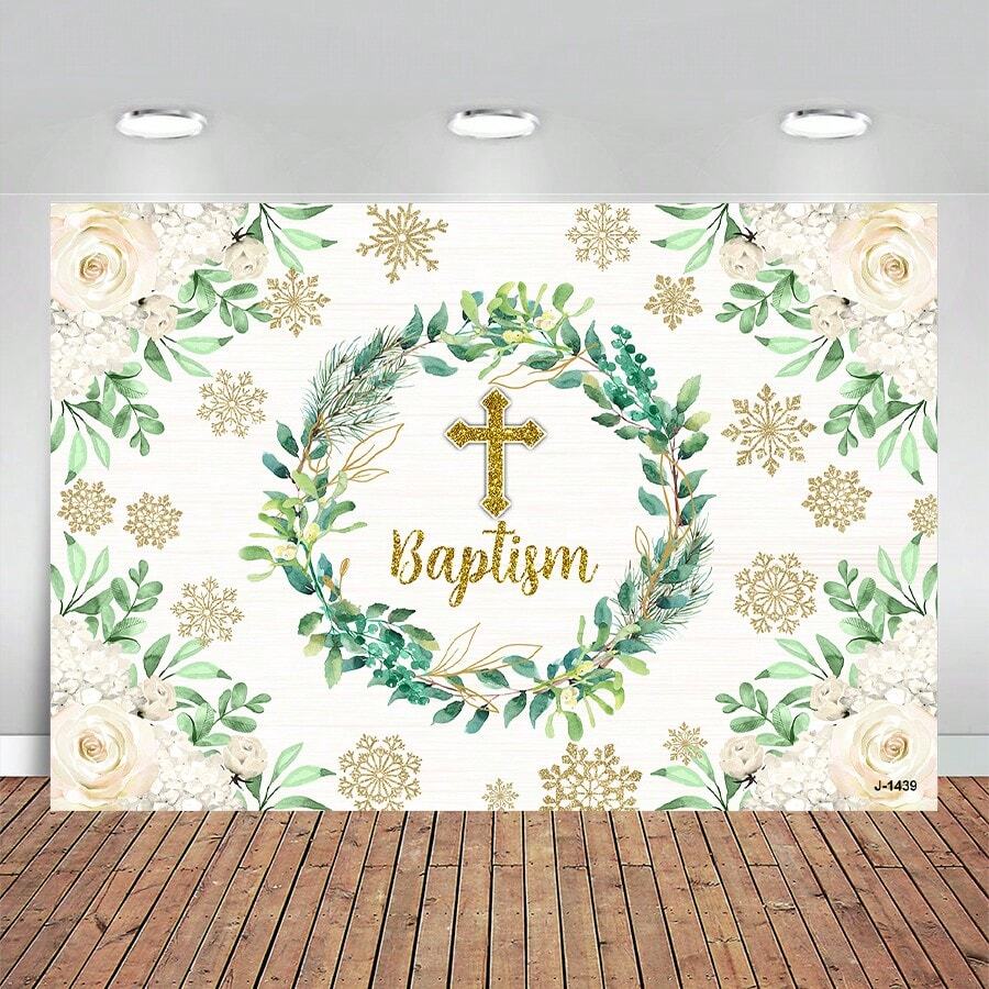 God Bless Green Leaves Baptism First Holy Backdrops Golden Cross ...