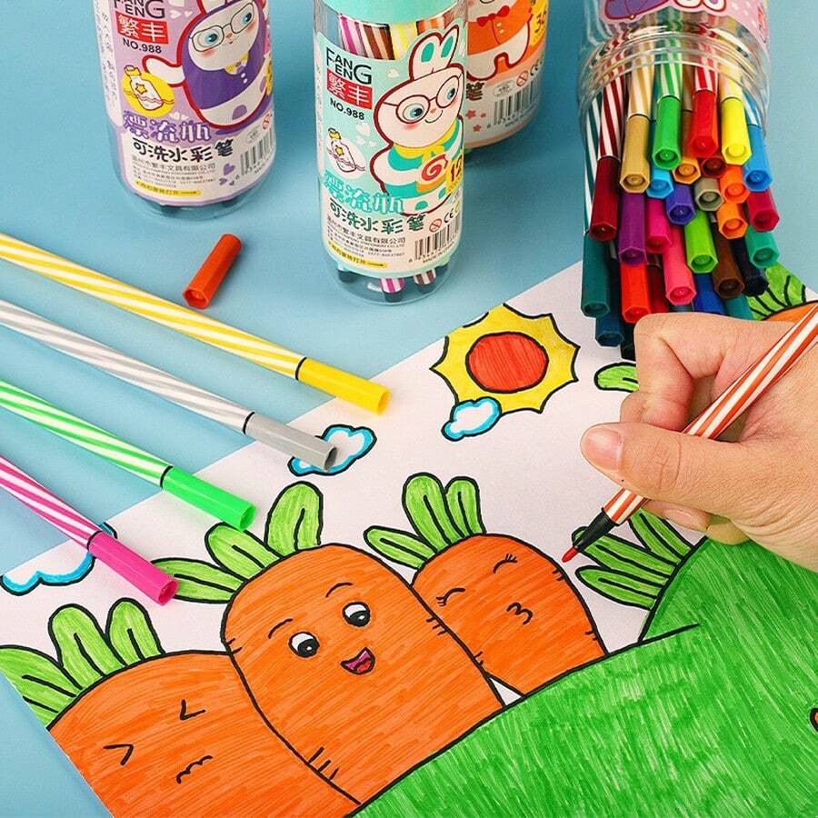 Random Box 24 Colors Diy Drawing Pens Set With Cartoon Watercolor ...