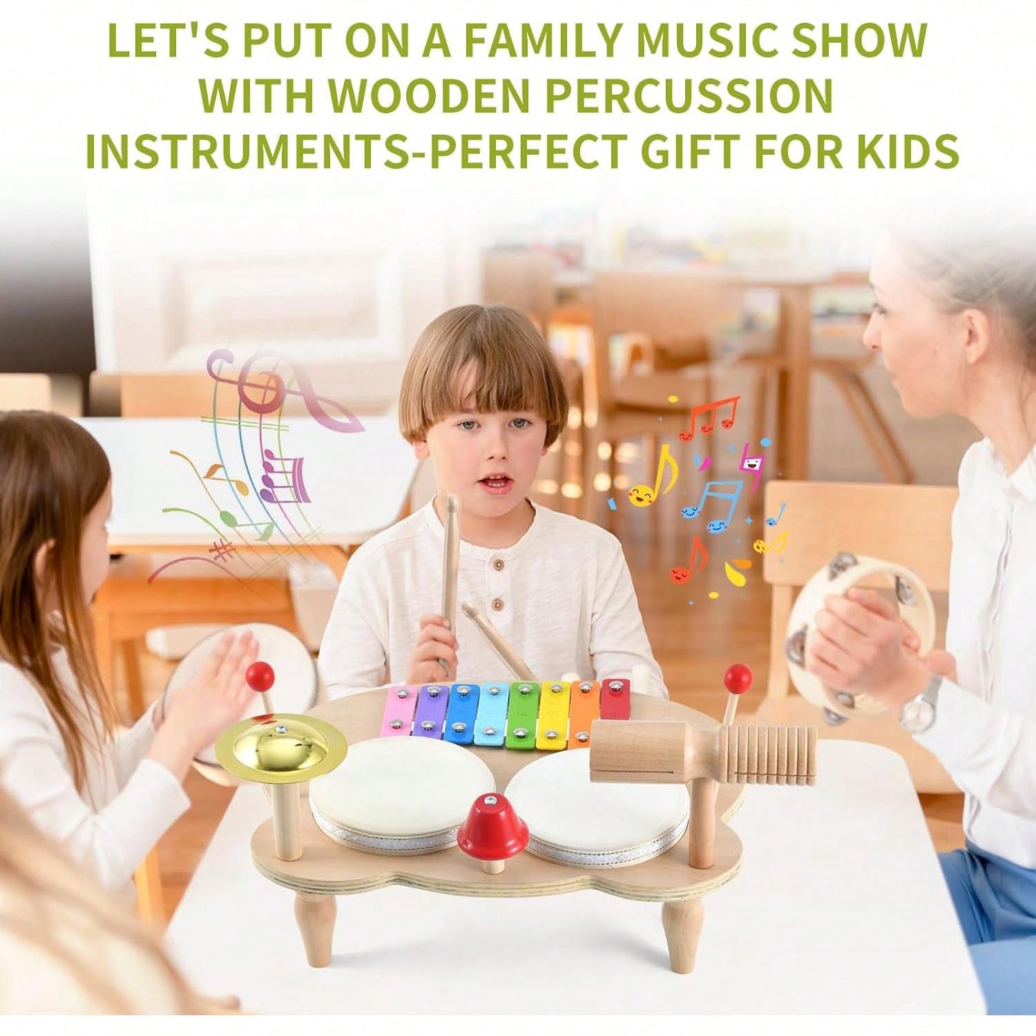 10 In 1 Drum Set Musical Instruments Toys Montessori Wooden Xylophone ...