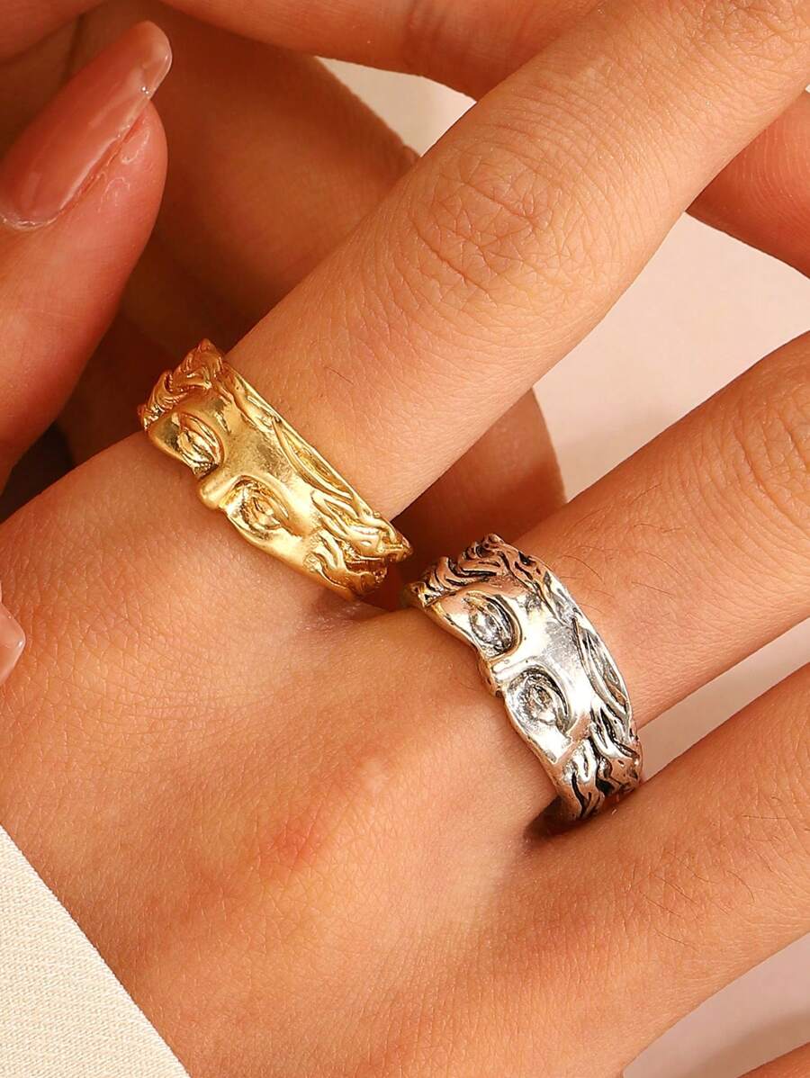 1pc Venus Half Face Ring, Exaggerated Creative Personality Opening Ring ...