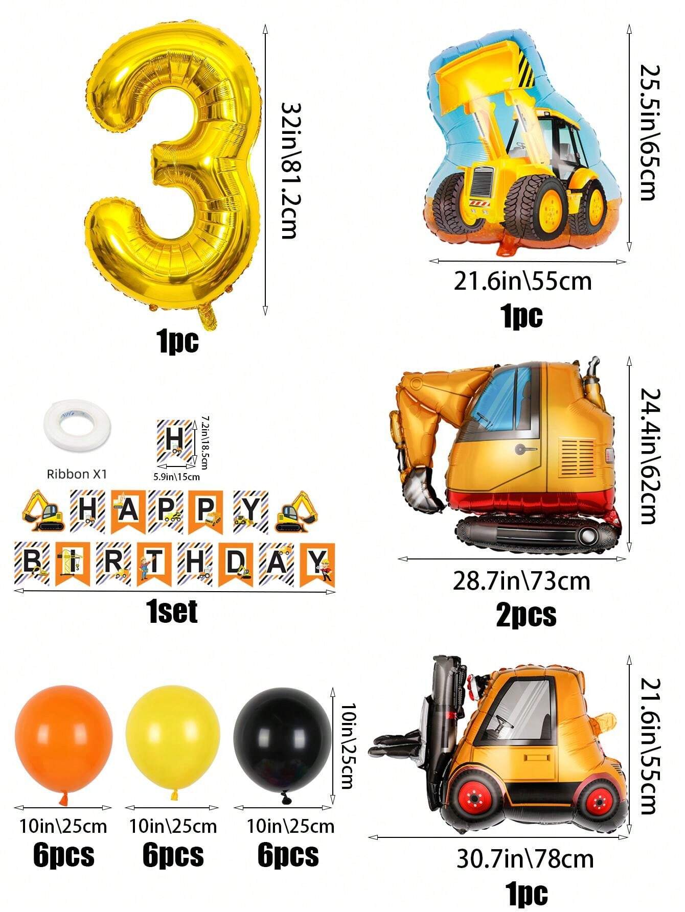 24pcs Construction Vehicle Themed Kit With Birthday Banner, Bulldozer ...