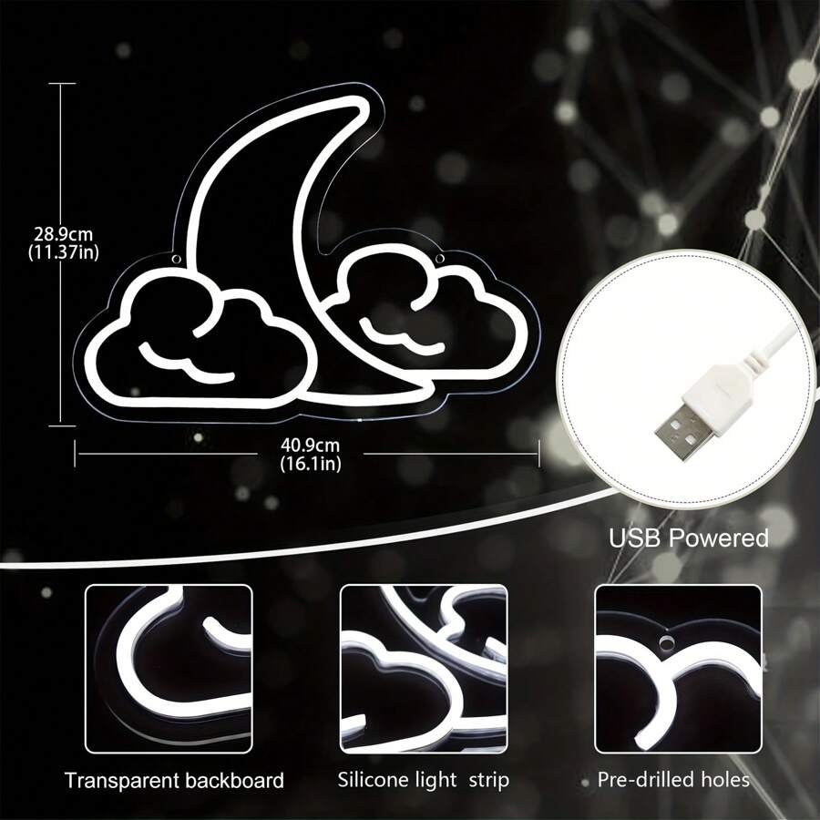 Cloud Moon Neon Light - Cloud & Moon Shaped Led Neon Light, Neon Sign ...