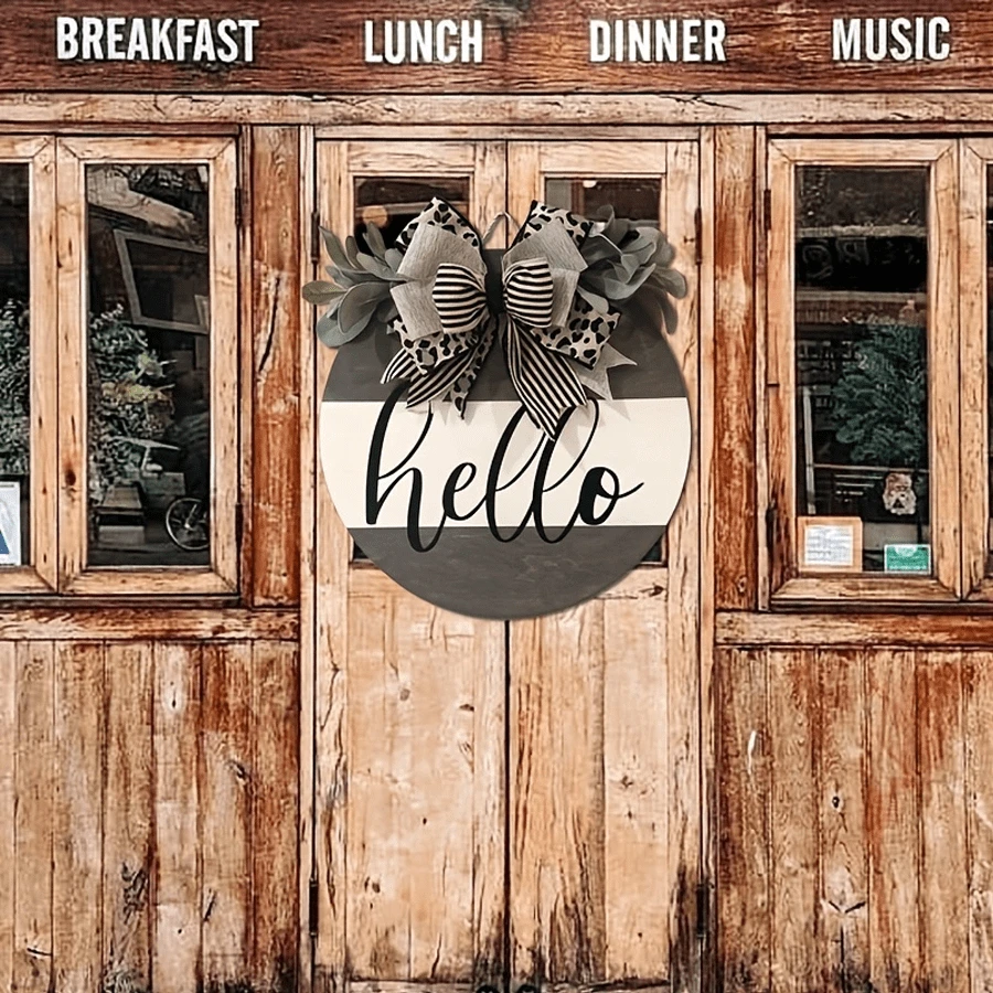1PC 11.8IN Welcome Sign Hello Front Door Round Wood Sign Hanging ...