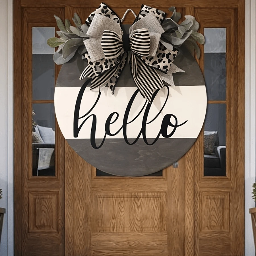 1PC 11.8IN Welcome Sign Hello Front Door Round Wood Sign Hanging ...