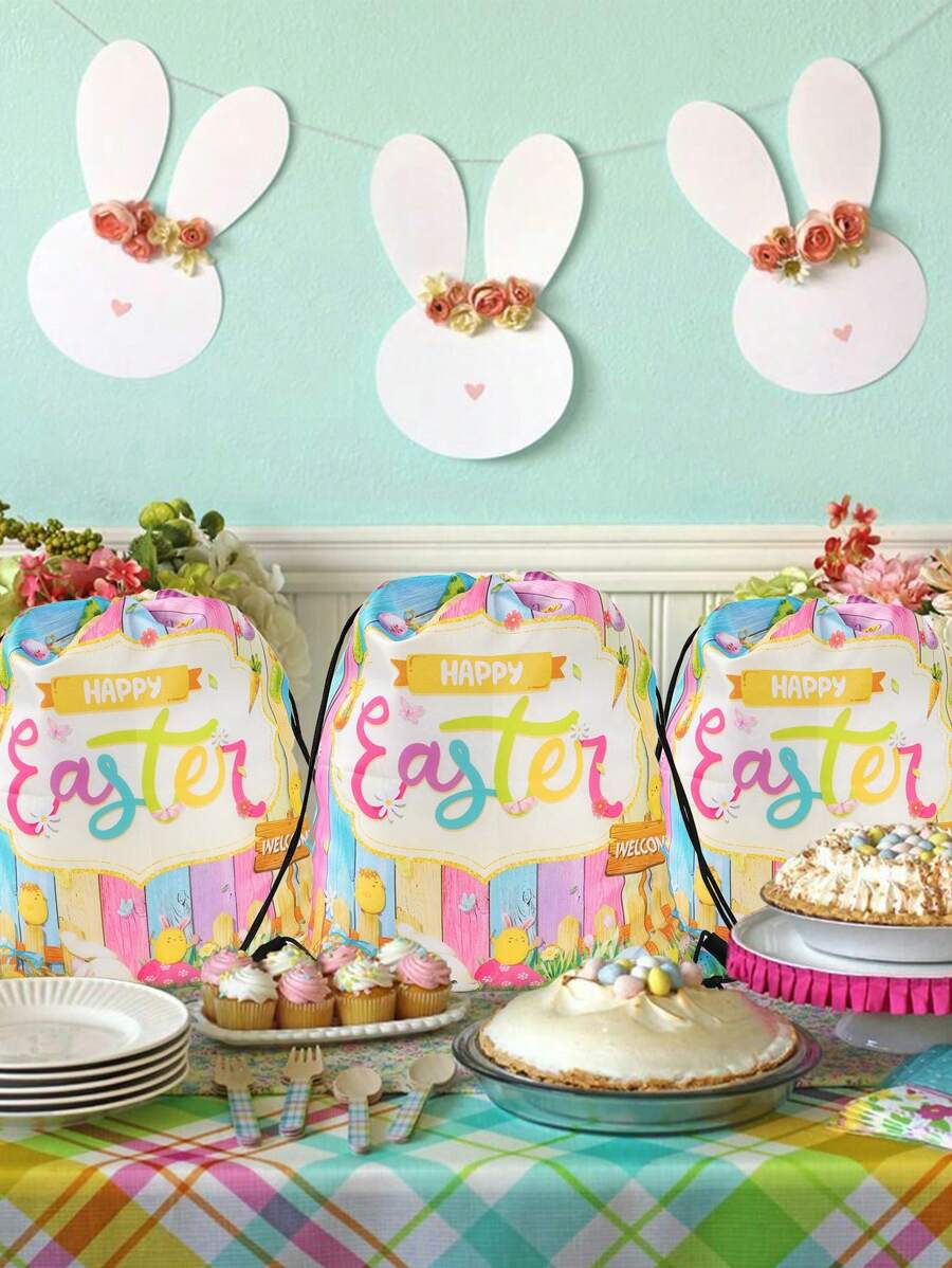 1Pc Easter Drawstring Bag,Easter Egg Bunny Colorful Backpack ,Bundle ...