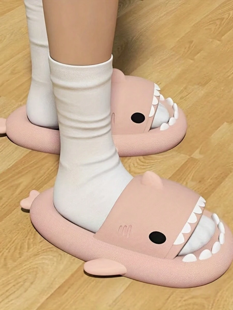 Shark Design Slippers Unisex Anti-Slip Funny Cartoon Slides For Couples ...