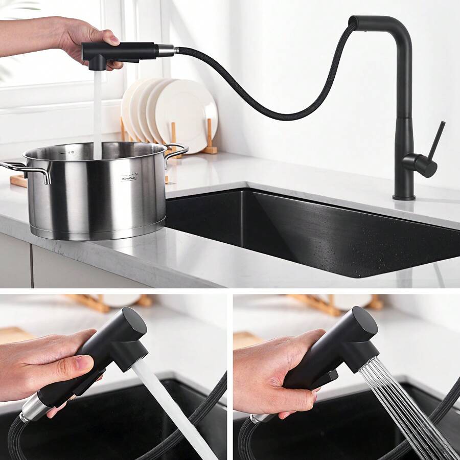 Auralum Kitchen Mixer With Pull-Out Hand Shower, Stainless Steel ...