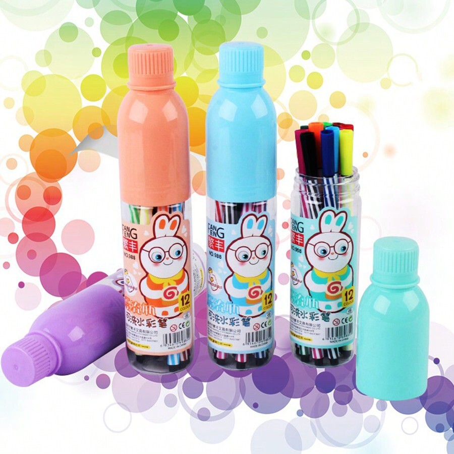 Random Box 24 Colors Diy Drawing Pens Set With Cartoon Watercolor ...