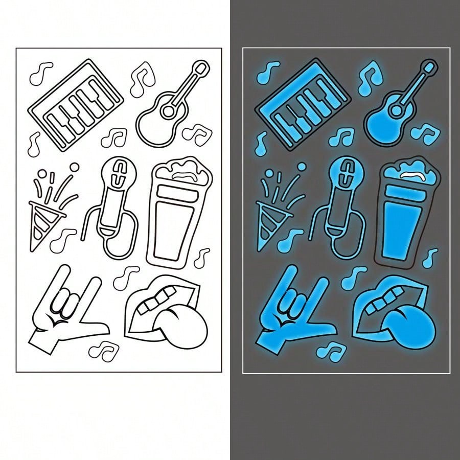 12pcs/Set Blue Glow-In-The Dark Tattoo Sticker Nightclub Bar Music ...