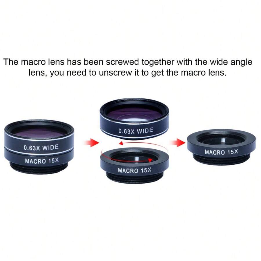 APEXEL 5 In 1 HD Camera Lens Kit Wide-Angle 15X Macro 198° Fisheye Lens 2X Telephoto Lens ...